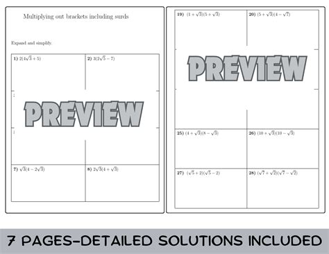 Multiplying Out Brackets Including Surds Worksheet No 4 With Solutions Teaching Resources