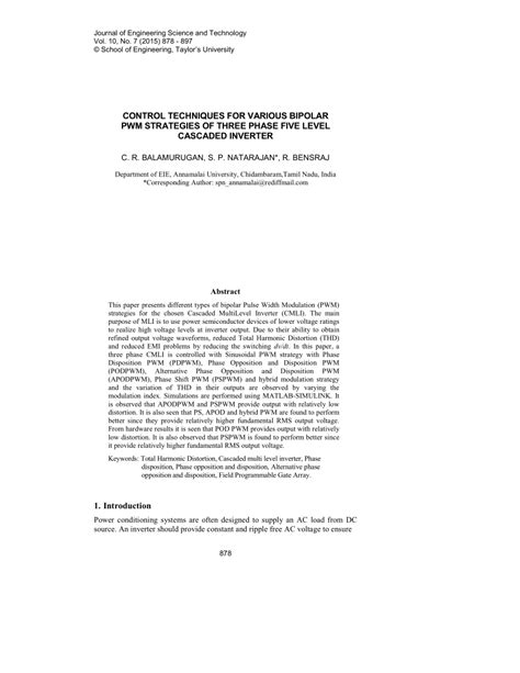 Pdf Control Techniques For Various Bipolar Pwm Strategies Of Three Phase Five Level Cascaded