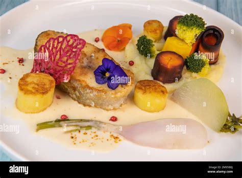 Recipe Of Cod Steak Mashed Potatoes And Its Farandole Of Vegetables Parsnip Turnip Broccoli