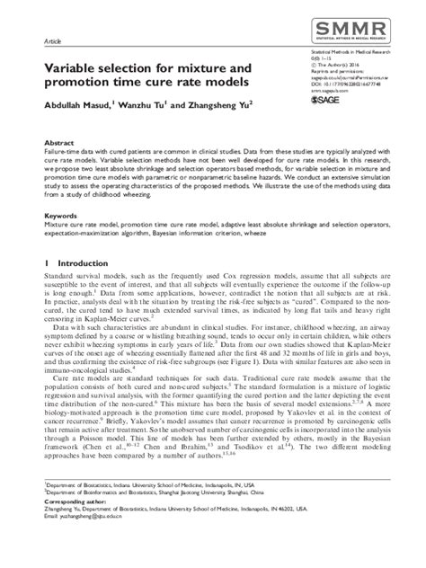 Pdf Variable Selection For Mixture And Promotion Time Cure Rate Models