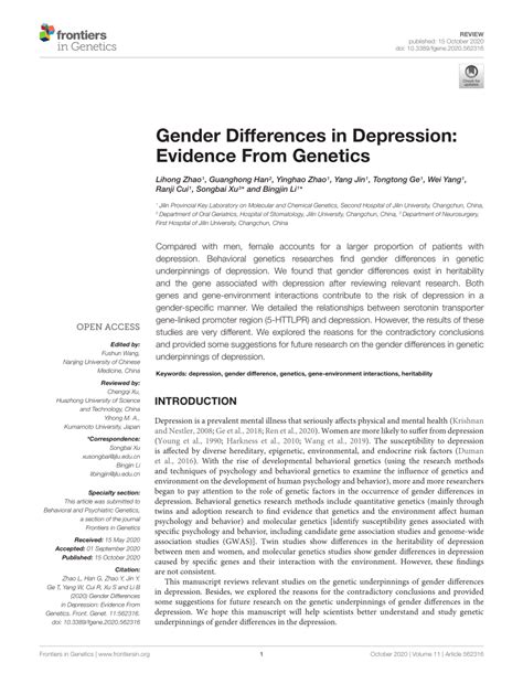 Pdf Gender Differences In Depression Evidence From Genetics