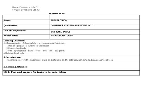 Tools And Equipment For Css Assessment Name Docasao Apple D Yrsec