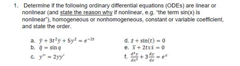 Solved Determine If The Following Ordinary Differential
