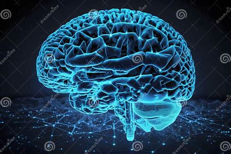 Human Brain Shape Of An Artificial Intelligence With Line Dots On Dark Blue Color Background