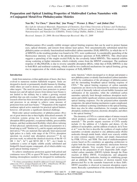 Pdf Preparation And Optical Limiting Properties Of Multiwalled Carbon Nanotubes With π