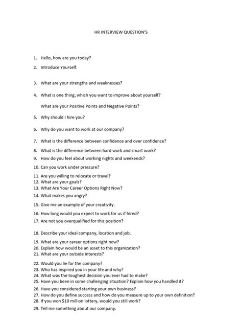 Imp Hr Interview Question Pdf Cognitive Science Psychological