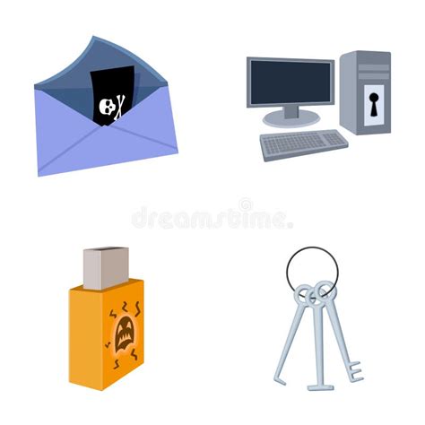 Virus Monitor Display Screen Hackers And Hacking Set Collection Icons In Cartoon Style