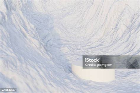 3d 렌더링 겨울 장면 및 사실적인 자연 배경 얼음 눈 산의 얼음 연단 제품 스탠드 디스플레이 광고 모형 등을위한 배경 하늘 및 구름 0명에 대한 스톡 사진 및 기타 이미지