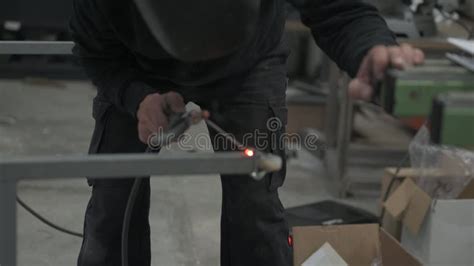 Welder Joining Aluminum Profiles In Workshop Stock Footage Video Of