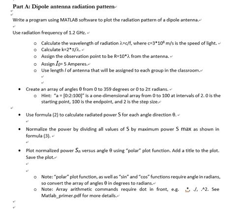 Part A Dipole Antenna Radiation Pattern Write Program Using Matlab