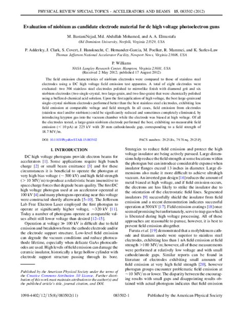 Pdf Evaluation Of Niobium As Candidate Electrode Material For Dc High Voltage Photoelectron Guns