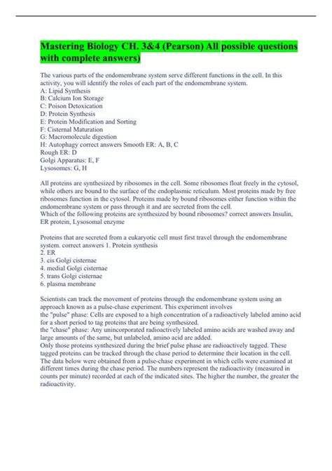 Mastering Biology Ch 3and4 Pearson All Possible Questions With Complete Answers Mastering