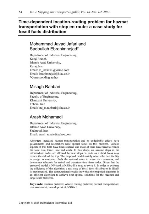 Pdf Time Dependent Location Routing Problem For Hazmat Transportation With Stop En Route A