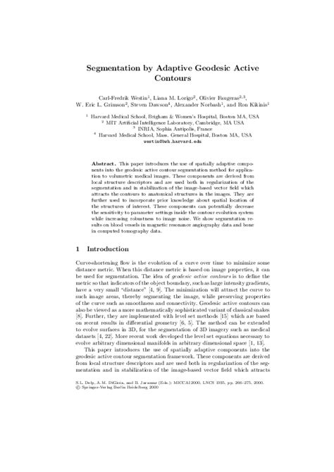 Pdf Segmentation By Adaptive Geodesic Active Contours