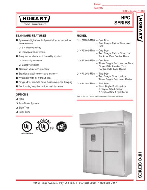 Hobart Hpc100 User Manual