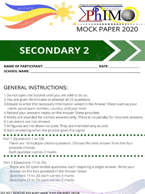 Phimo 2020 Mock Exam Secondary 2 Pdf Elementary Mathematics