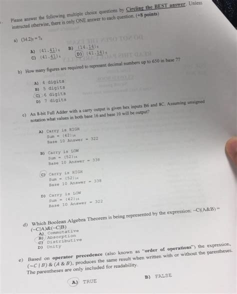 Solved Please Answer The Following Multiple Choice Questions