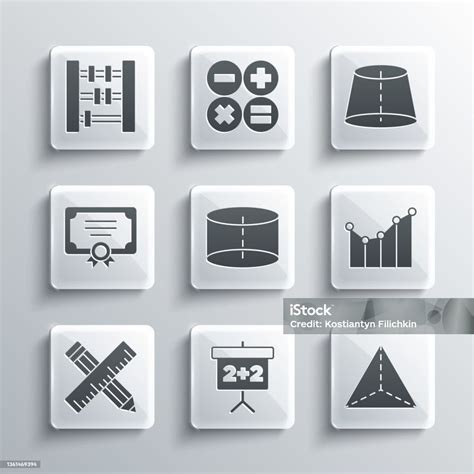 초크 보드 기하학적 그림 테트라 헤드론 그래프 일정 차트 다이어그램 실린더 교차 된 눈금자 및 연필 인증서 템플릿 아바쿠스 및 아이콘을 설정합니다 벡터 0명에 대한 스톡