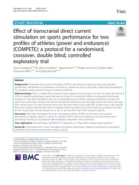 Pdf Effect Of Transcranial Direct Current Stimulation On Sports Performance For Two Profiles