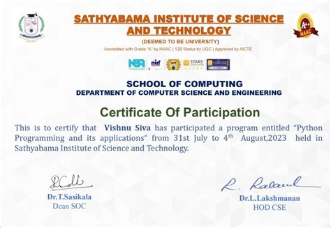Vishnu Siva B On Linkedin Sathyabamainstitute Pythonprogramming