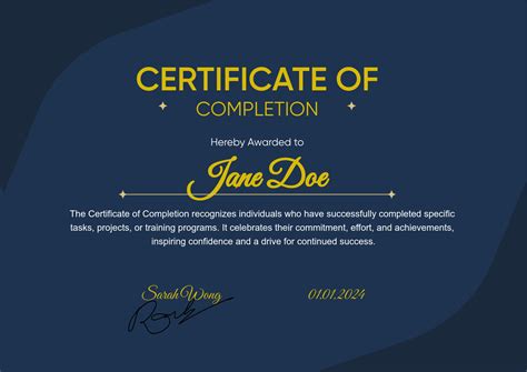 Certificate Of Completion Template