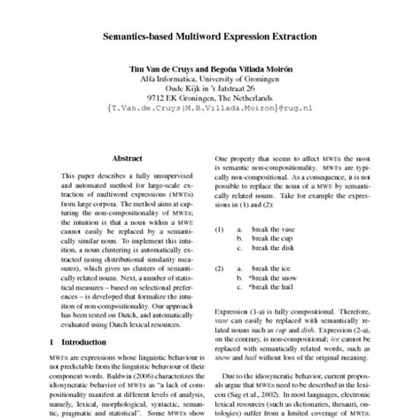 Semantics Based Multiword Expression Extraction Acl Anthology