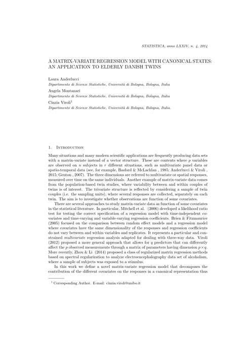 Pdf A Matrix Variate Regression Model With Canonical States An