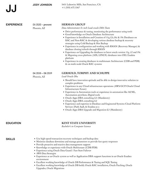 oracle dba resume samples velvet jobs