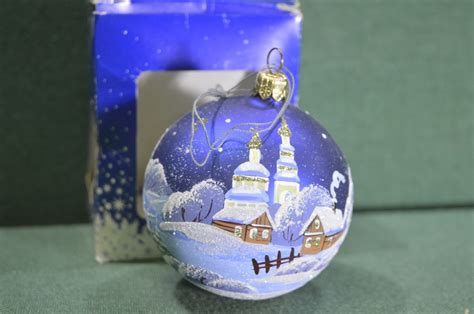 Купить Елочная игрушка Шар храм церковь домик Стекло Коробка МПО Иней СССР в интернет