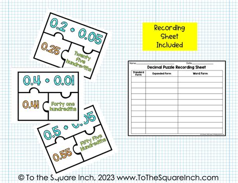Decimal Matching Puzzles To The Square Inch