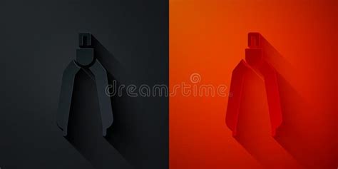 Paper Cut Drawing Compass Icon Isolated On Black And Red Background