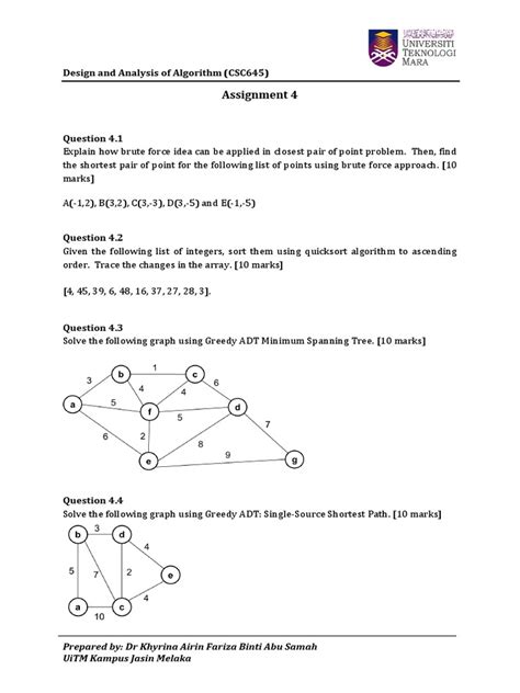 Assignment 4 Design And Analysis Of Algorithm Csc645 Pdf Science