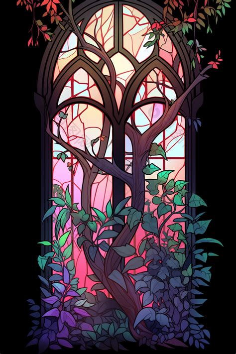 植物彩窗玻璃插画图片 包图网