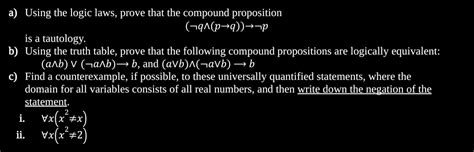 Solved A ﻿using The Logic Laws Prove That The Compound