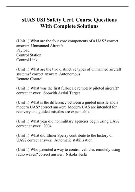Suas Usi Safety Cert Course Questions With Complete Solutions Usi