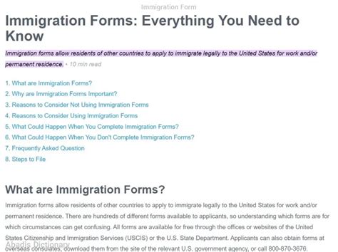 Immigration Form معنی تخصصی در دیکشنری آبادیس