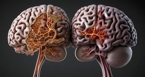 Comparación Neurológica Cerebro Sano Contra Cerebro Dañado Foto Premium