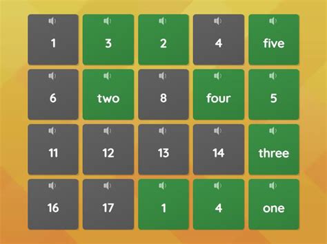 Numbers 1 10 Matching Pairs
