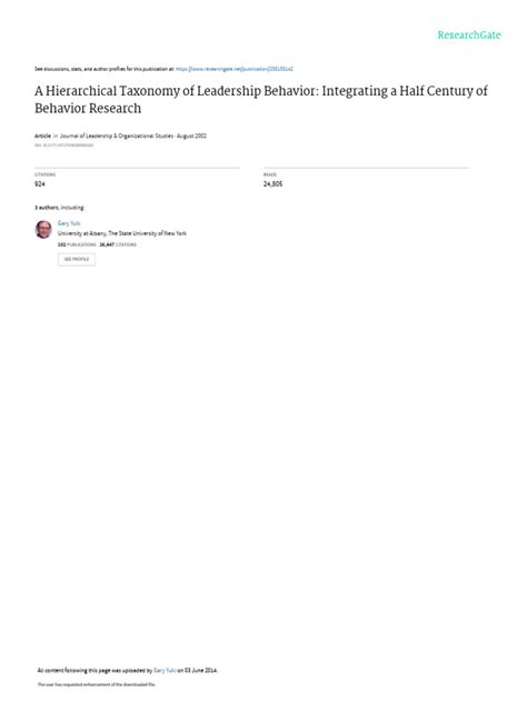 Ahierarchicaltaxonomyofleadershipbehaviorint 1 Pdf Leadership