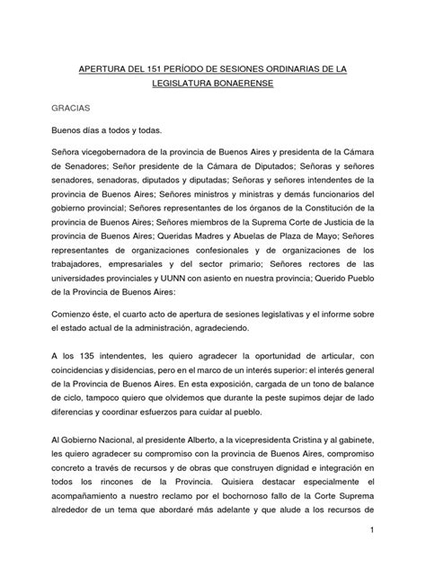 Discurso Mensaje A La Legislatura Pdf Buenos Aires Hospital