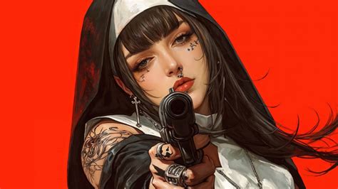 Anime Girlies Nun With Gun 4k Desktop Wallpaper Themes10win