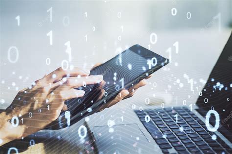 Premium Photo Creative Abstract Binary Code Hologram And Finger