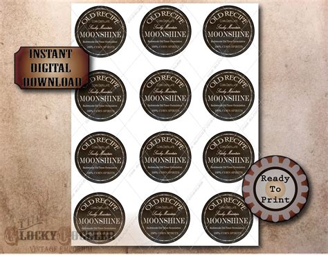 Old Recipe Moonshine Printable Jar Labels Png  Svg ~ Sheet Of 12