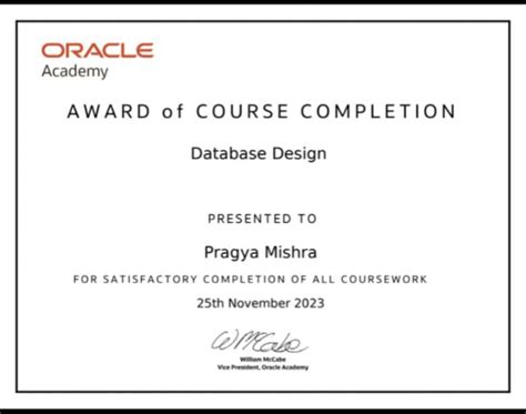 Pragya Mishra On Linkedin Oracle Databasedesign Certification