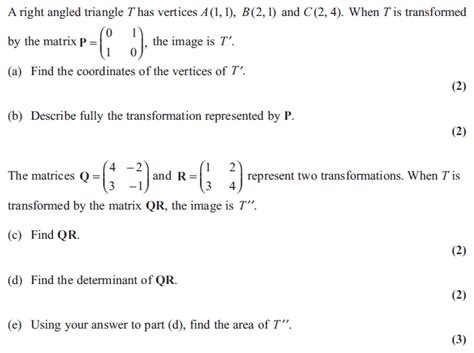 Exam Questions Matrix Transformations Examsolutions