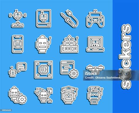 라인 설정 로봇 배터리 부족 충전 드론 로봇 만들기 납땜 인두 전화 끄기 분해 및 오류 아이콘 벡터 Brand Name Smart Phone에 대한 스톡 벡터 아트 및 기타