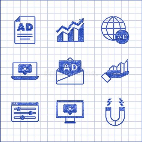 Set Advertising Monitor With Star Magnet Pie Chart Infographic Browser Setting Laptop And