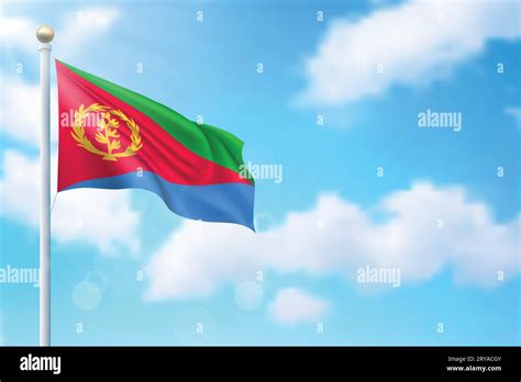 Waving Flag Of Eritrea On Sky Background Template For Independence Day Poster Design Stock