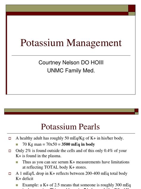 Potassium Management Potassium Medicine