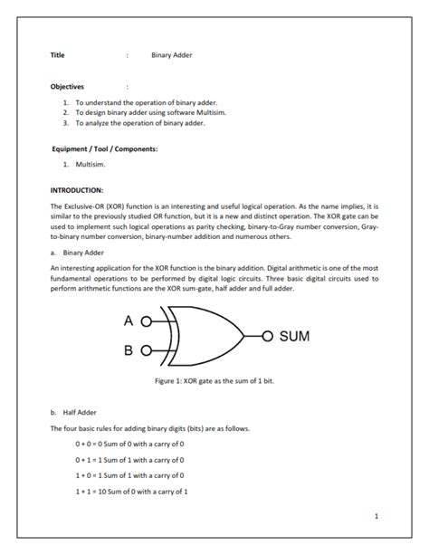Solved Title Binary Adder Objectives 1 To Understand The